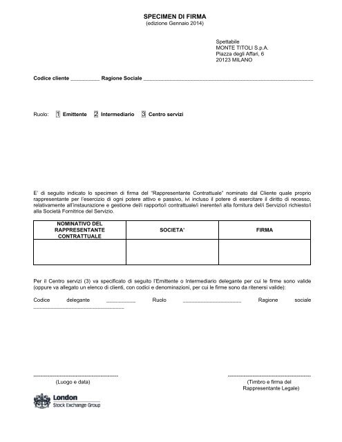 SPECIMEN DI FIRMA - Monte Titoli