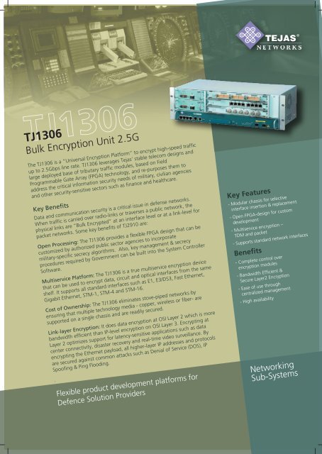 Mutiservice Bulk Encryption platform for up to 2.5G ... - Tejas Networks