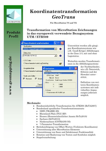Koordinatentransformation GeoTrans - Geomapping
