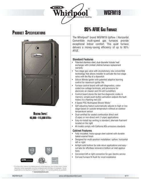Technical Specifications - Whirlpool HVAC Dealers