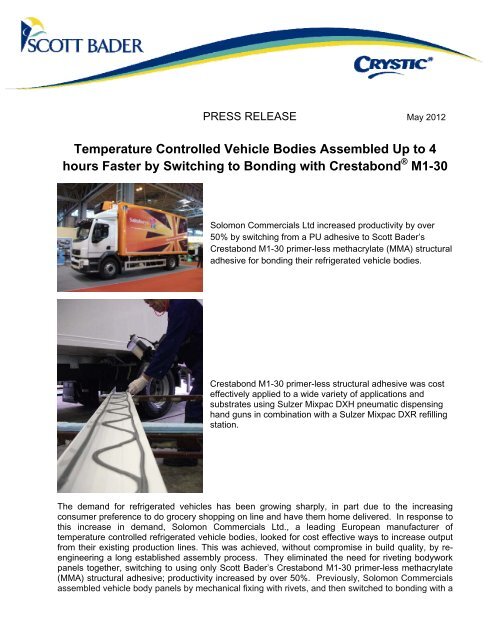 Temperature Controlled Vehicle Bodies Assembled Up ... - Scott Bader