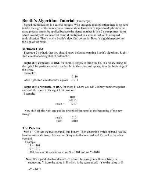 Booth's Algorithm Tutorial - CS Course Webpages