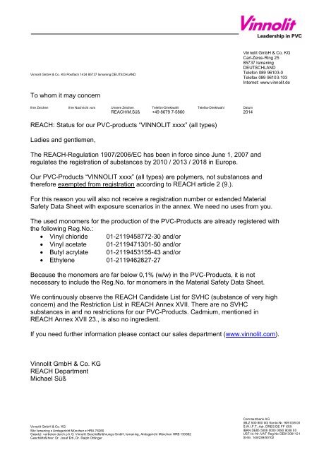Standard Letter REACH PVC 25.07.2013 - Vinnolit