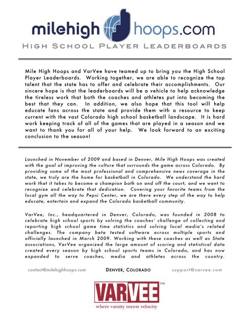 Boys Statistics for 1/23/2011 - VarVee