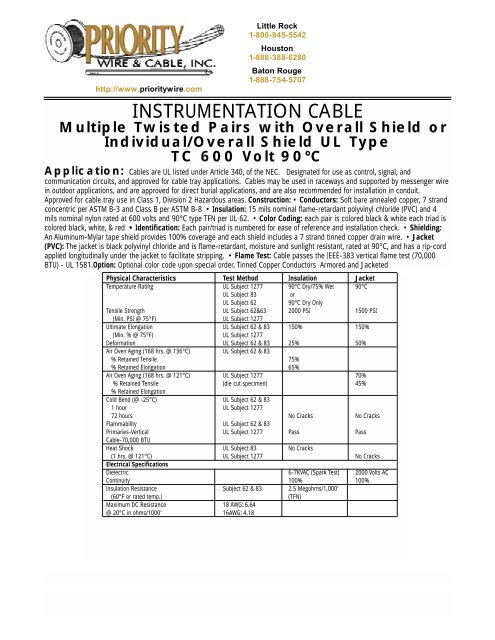 INSTRUMENTATION CABLE - Priority Wire & Cable