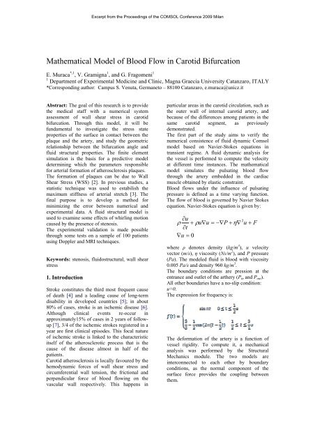 Mathematical Model of Blood Flow in Carotid ... - COMSOL.com