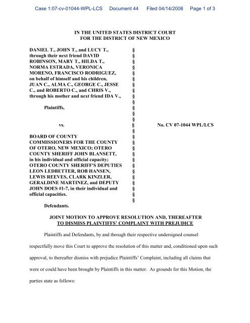 Motion to Approve Resolution and Dismiss Complaint