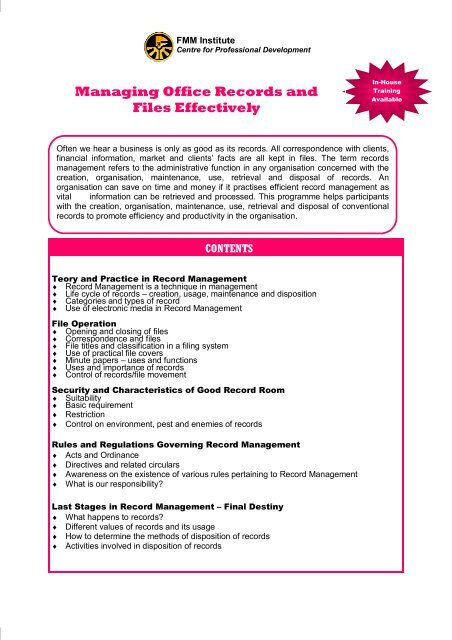 REGISTRATION FORM Managing Office Records and Files Effectively
