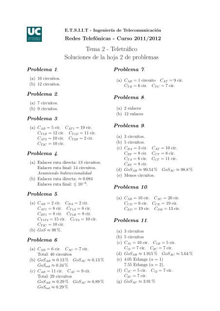 Tema 2 - Teletráfico Soluciones de la hoja 2 de problemas
