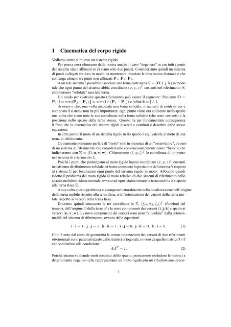 1 Cinematica del corpo rigido - Dipartimento di Matematica e ...