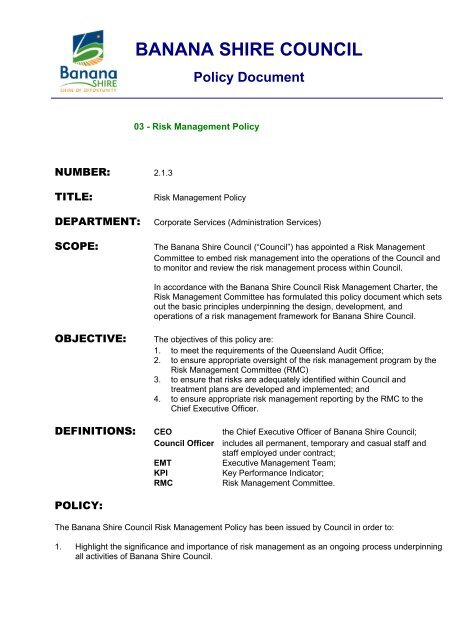 Risk Management Policy.pdf - Banana Shire Council