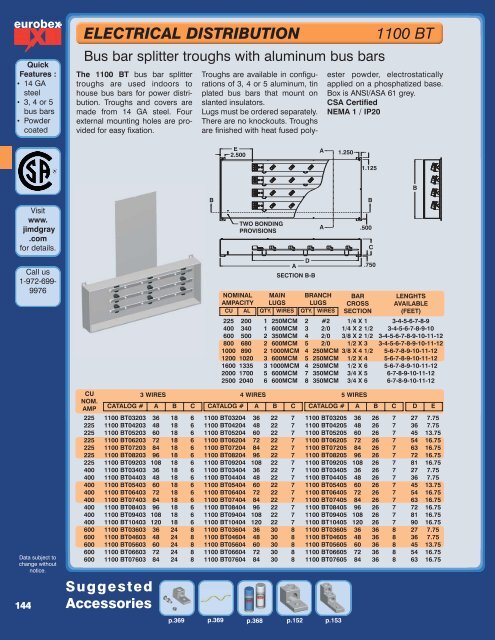 1100 BT - NEMA 1 Bus bar splitter troughs - jim d gray & associates inc