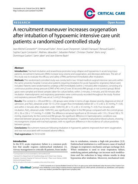 A recruitment maneuver increases oxygenation ... - BioMed Central