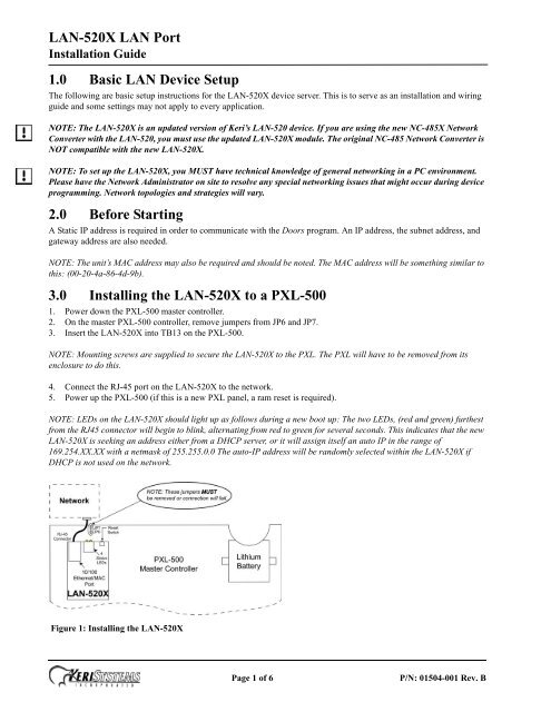 LAN-520 LAN Port Installation Guide - Keri Systems