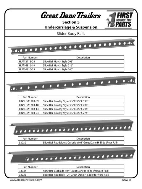 Slide Rails, Stop Bars & Pin Releases - Great Dane Trailers