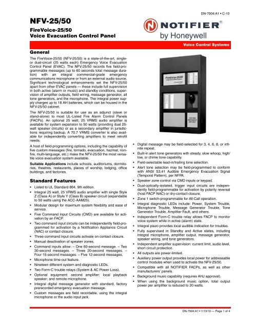 FireVoice 25/50 data sheet - Notifier