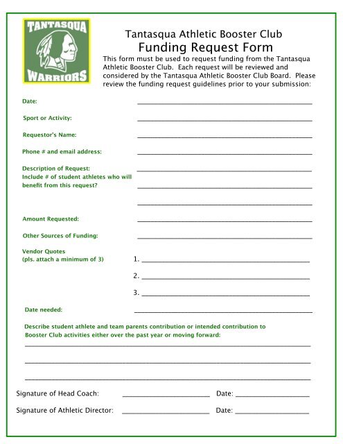 Booster Club Funding Request Form FINAL - Tantasqua.org