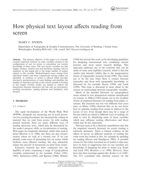 How physical text layout affects reading from screen - nocookie.net