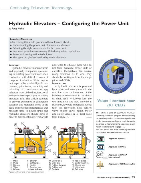Hydraulic Elevators â Configuring the Power Unit - Elevator World ...