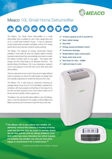 Meaco 10L Small Home Dehumidifier