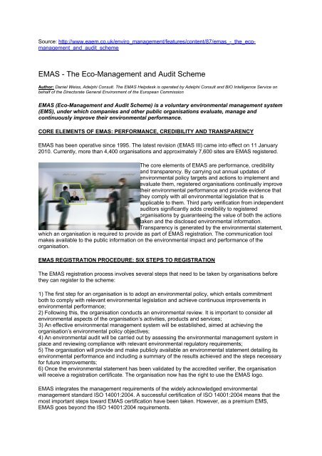 EMAS - The Eco-Management and Audit Scheme