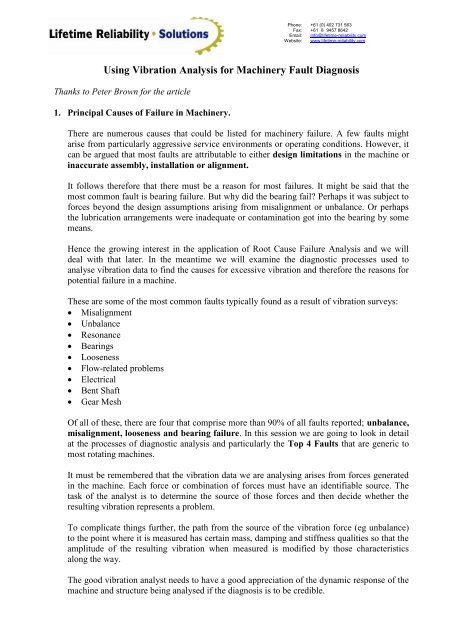 Using Vibration Analysis for Machinery Fault Diagnosis - Lifetime ...