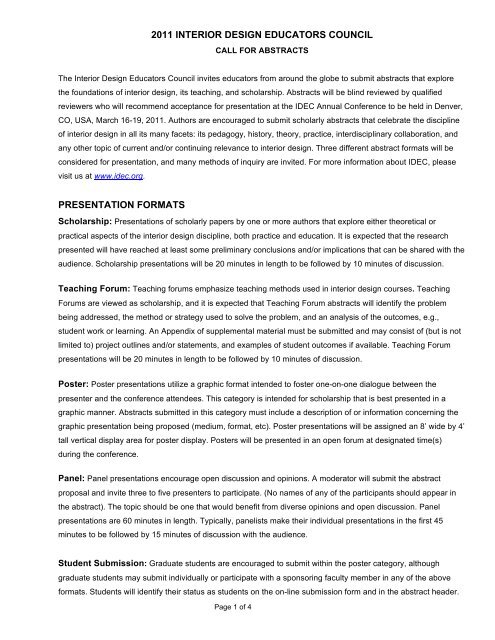 Call for Abstracts - Interior Design Educators Council