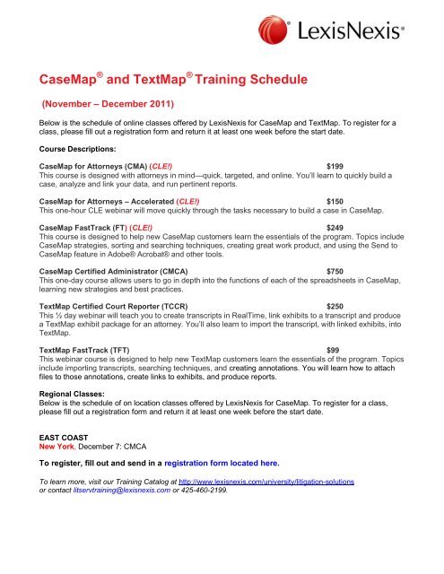 Training Schedule - LexisNexisÂ® Litigation Solutions