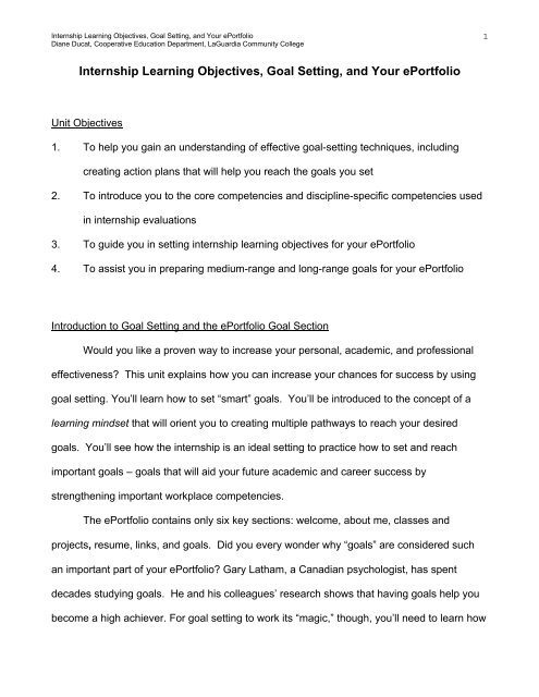 Internship Goals Examples