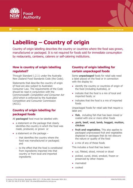 Labelling - Country of origin - NSW Food Authority