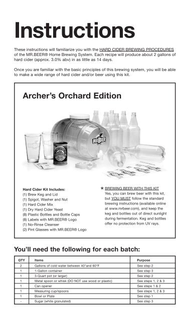 Archer's Orchard Hard Cider Kit Instructions - Mr.Beer