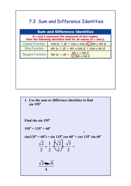 7.3 Sum and Difference Identities