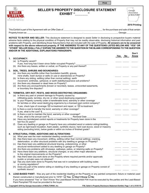 seller's property disclosure statement exhibit