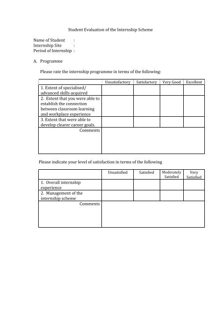 Internship student evaluation form