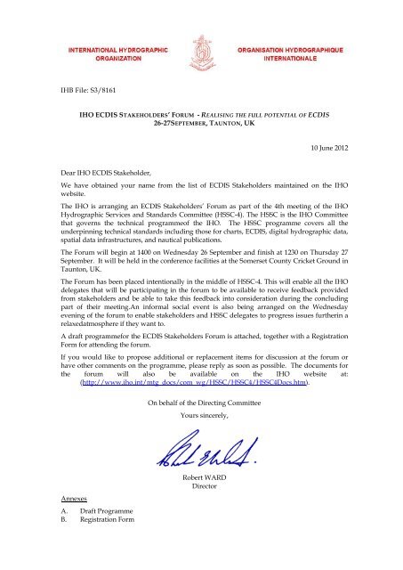 Letter of Invitation to attend the IHO Stakeholders' Forum