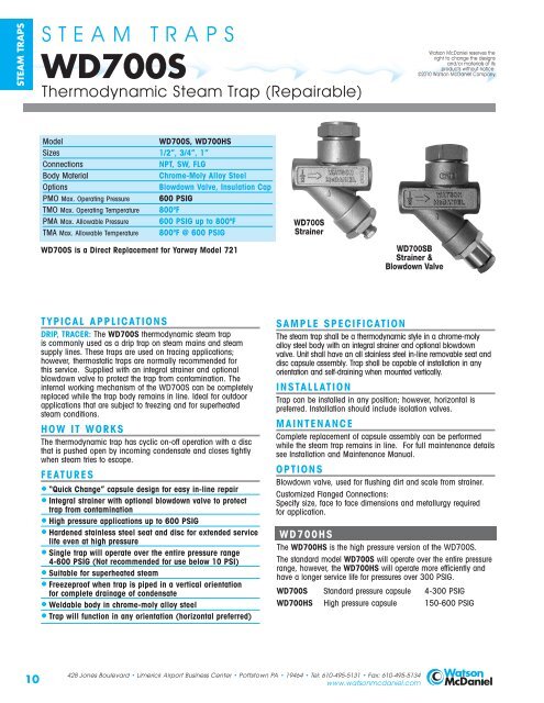 Thermodynamic Steam Trap (Repairable) Model ... - Temp-Press Inc