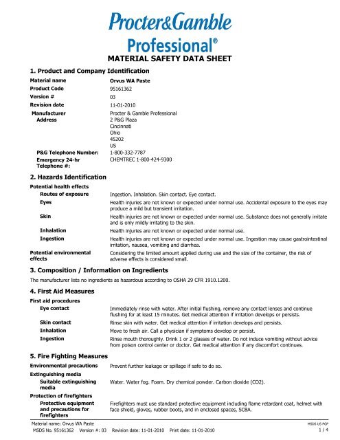 MATERIAL SAFETY DATA SHEET - Conservation Support Systems