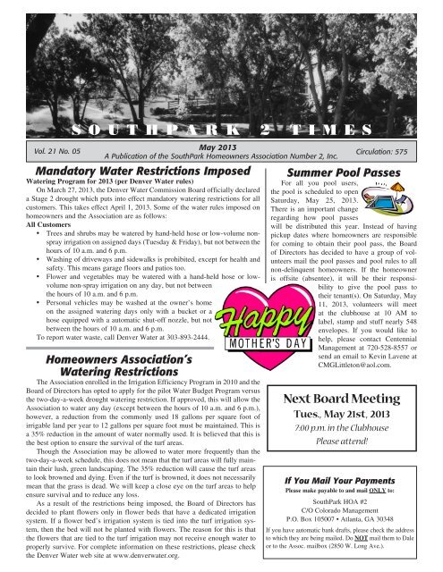 Newsletter - Southpark HOA II