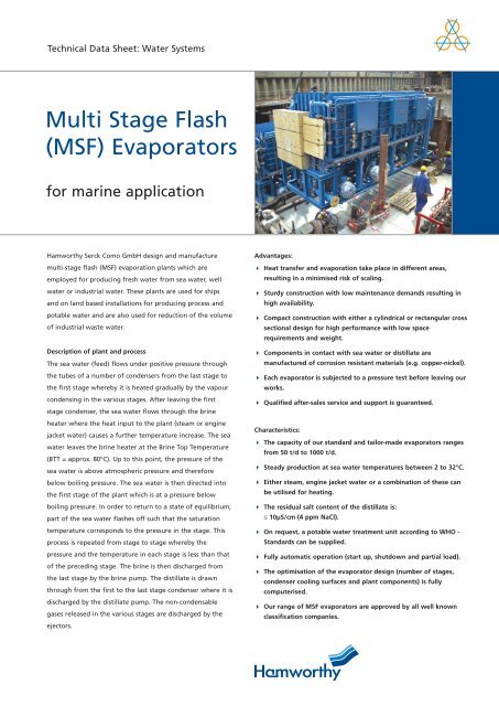 Multi Stage Flash (MSF) Evaporators - Hamworthy