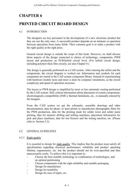 CHAPTER 6 PRINTED CIRCUIT BOARD DESIGN