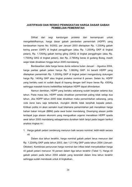 Justifikasi dan Resiko Peningkatan Harga Dasar Gabah Pembelian