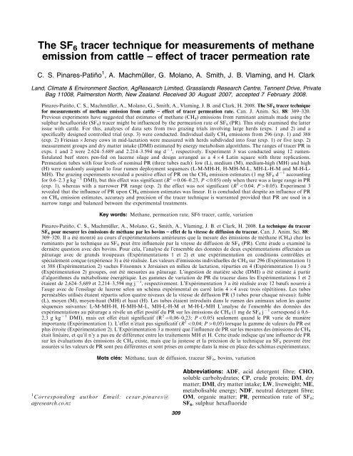 The SF6 tracer technique for measurements of methane emission ...