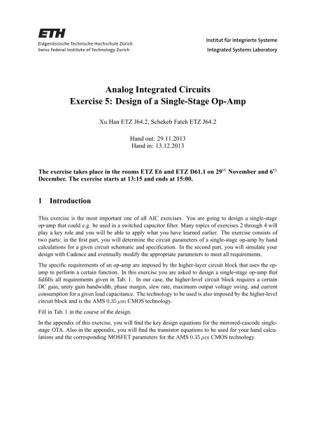 Design of a Single-Stage Op-Amp - Integrated Systems Laboratory