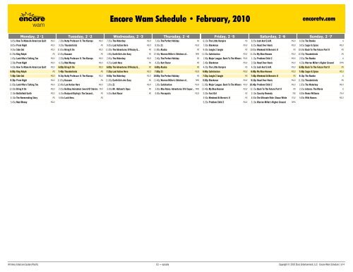 Encore Wam Schedule - February, 2010 - Starz