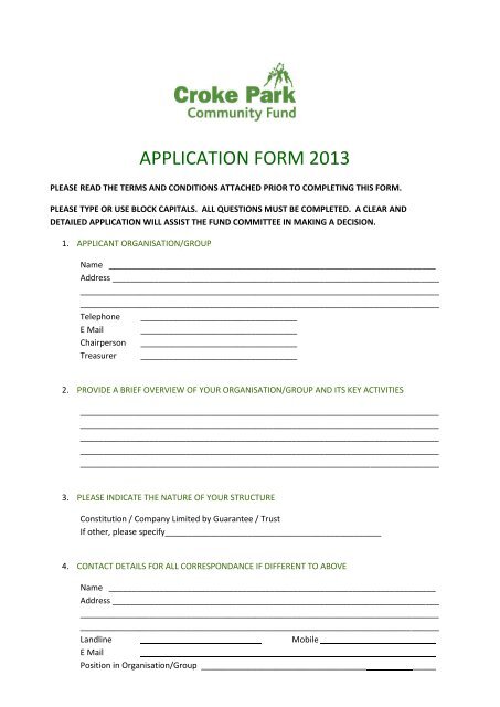 APPLICATION FORM 2013 - Croke Park