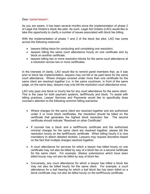 a letter - Legal Aid Ontario