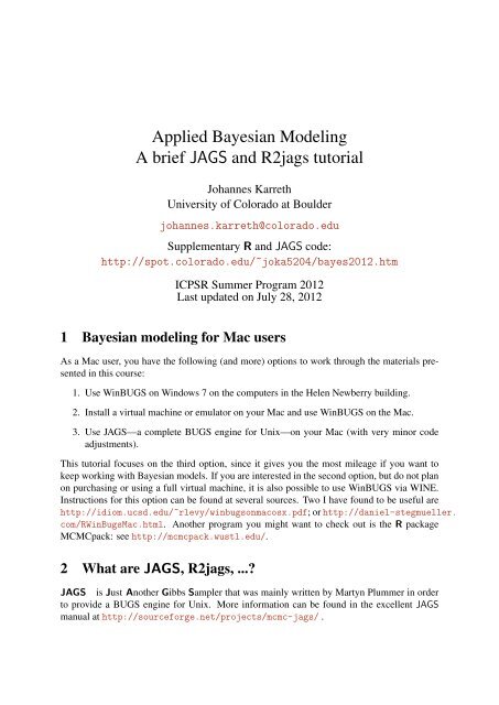 Applied Bayesian Modeling A Brief Jags And R2jags Tutorial