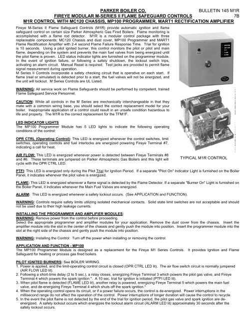 145 M1R - Fireye Flame Safeguard Control - Parker Boiler