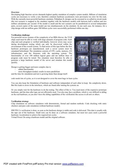 Hardware and Software Verification with the Palladium II Emulation ...