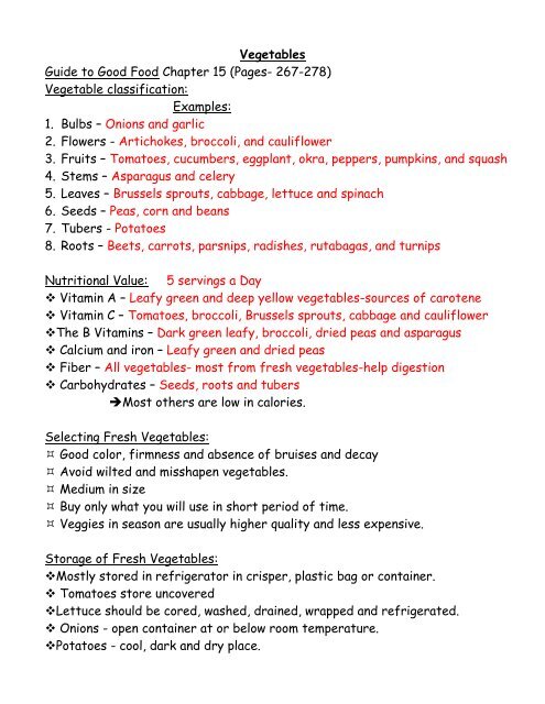 Vegetable Notes - WilsonSD.org